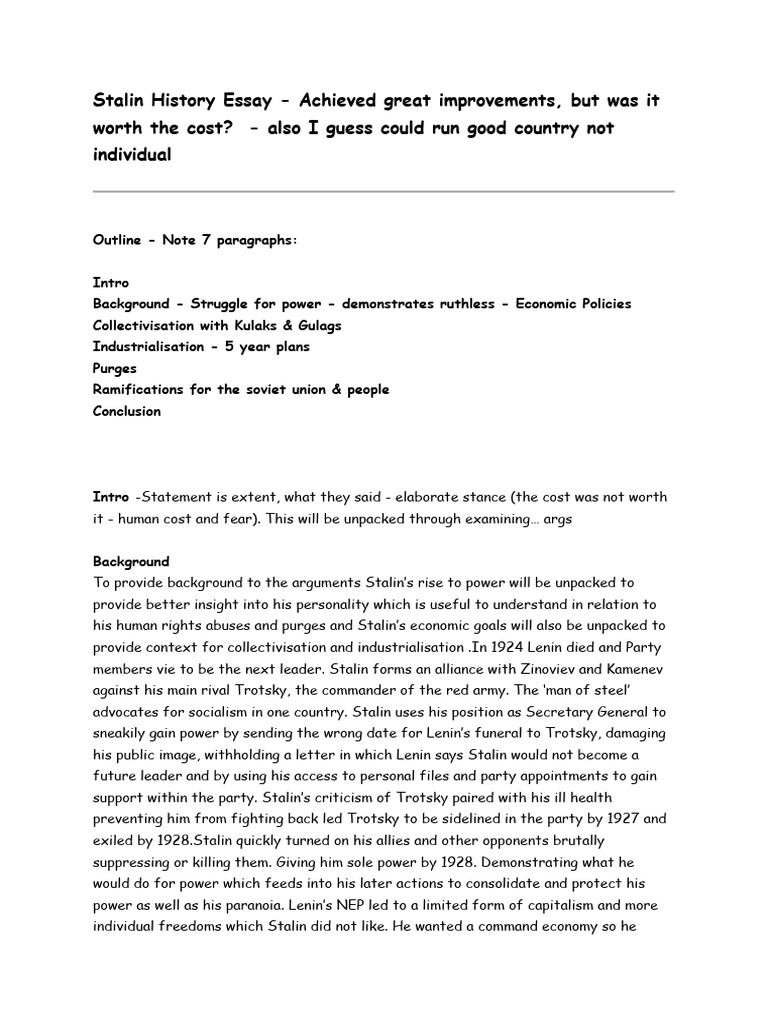 Stalin History Essay | PDF | Joseph Stalin | Leon Trotsky