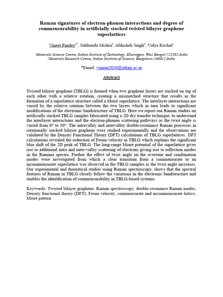 RPGR-2023 Abstract VINEET Modified | PDF | Raman Spectroscopy | Graphene