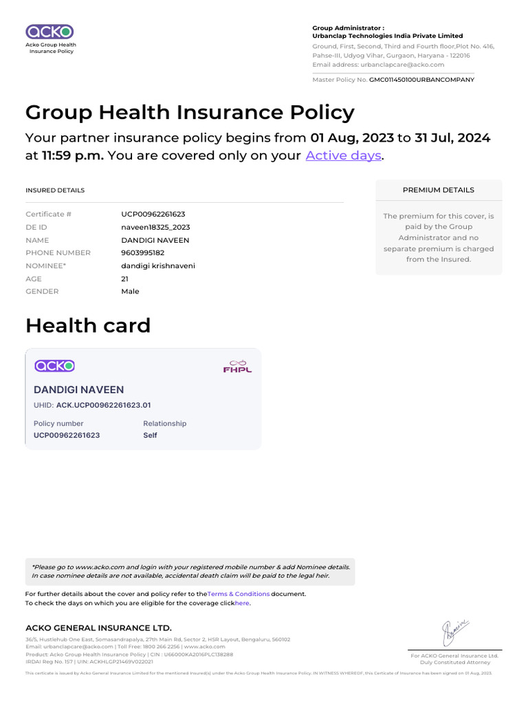 Acko Group Health Insurance Overview | PDF | Insurance | Public Services