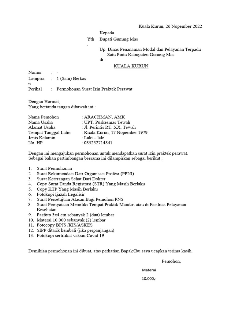 Contoh Permohonan SIPP | PDF