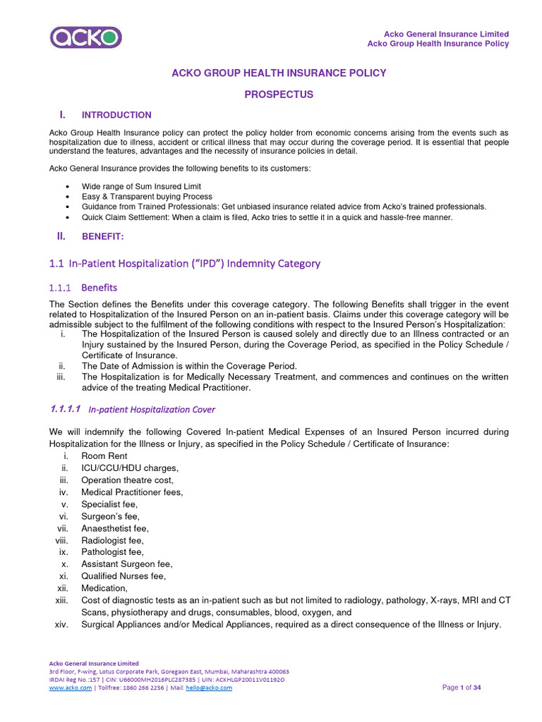 Acko Group Health Insurance Guide | PDF | Insurance | Indemnity