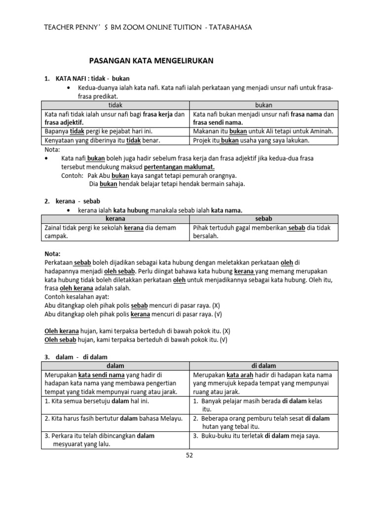 BM Form 1 (2022) Tatabahasa - Januari Minggu 1 | PDF
