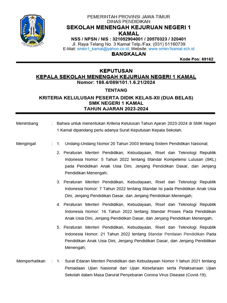 SK Kriteria Lulus - 2023-2024 | PDF