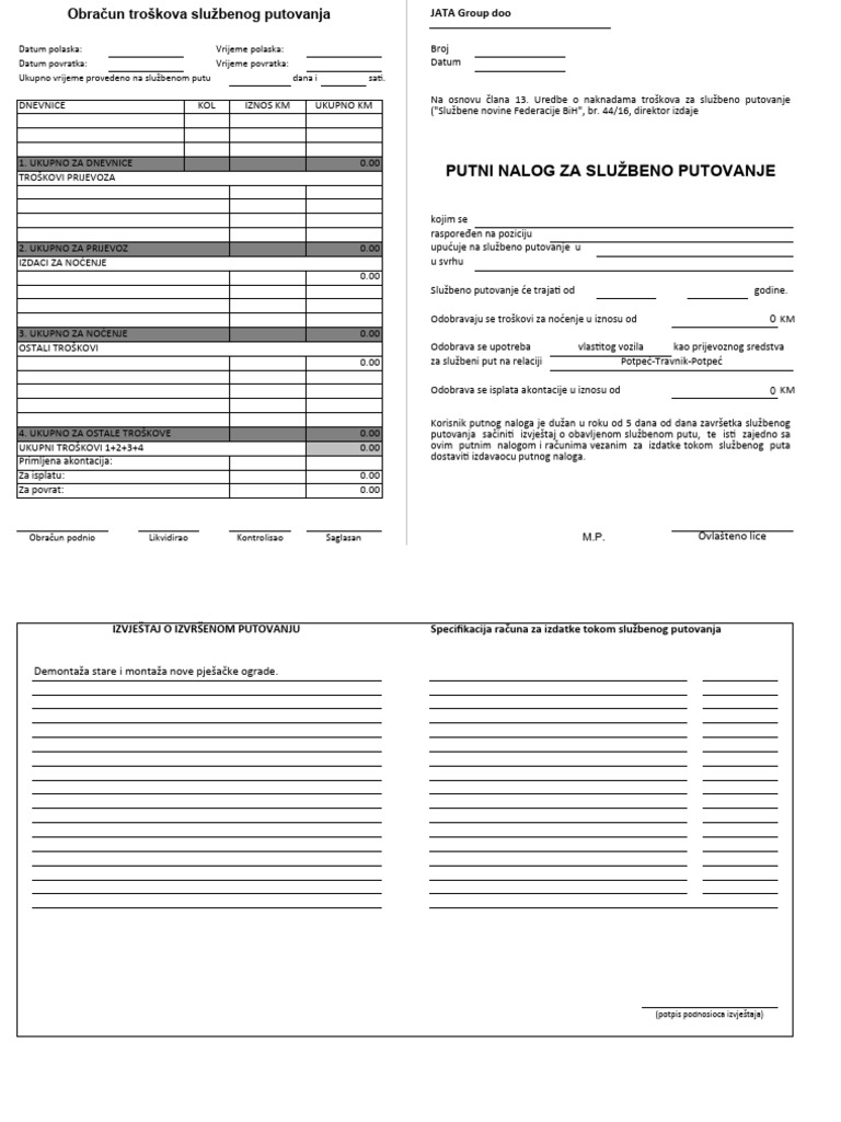 Nalog Za Službeno P. | PDF