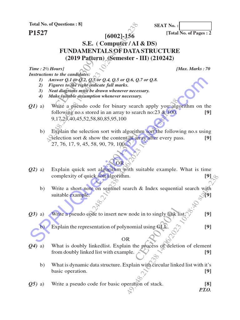 Data Structure Exam Questions & Solutions | PDF | Theoretical Computer ...
