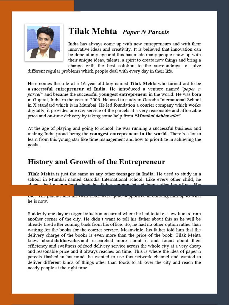 Tilak Mehta | PDF | Entrepreneurship | Logistics