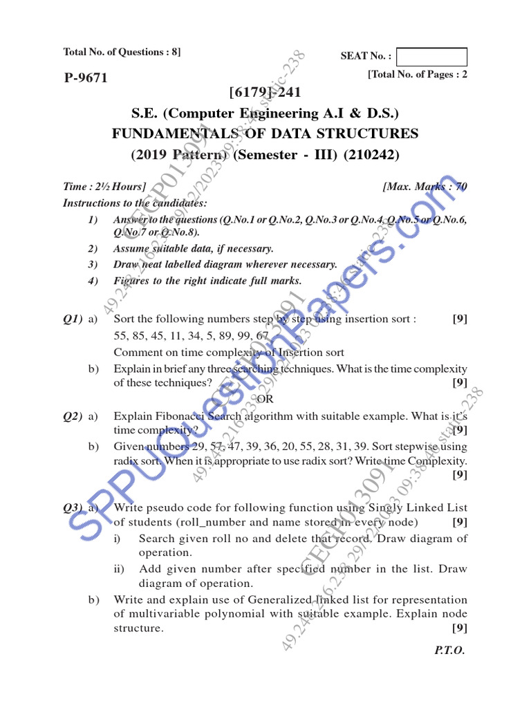 Be - Computer Engineering - Semester 3 - 2023 - November - Fundamentals of Data Structures ...