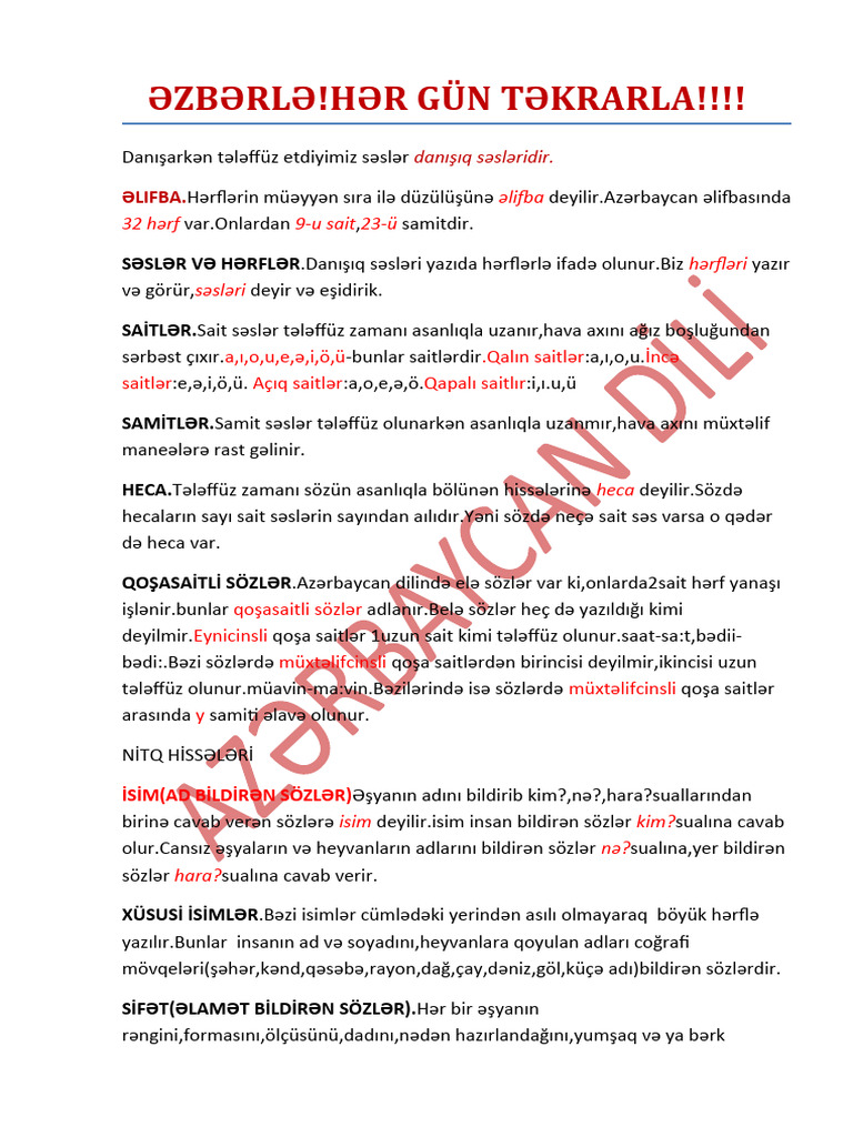 Azərbaycan Dilindən Qaydalar.2-Ci Sinif | PDF