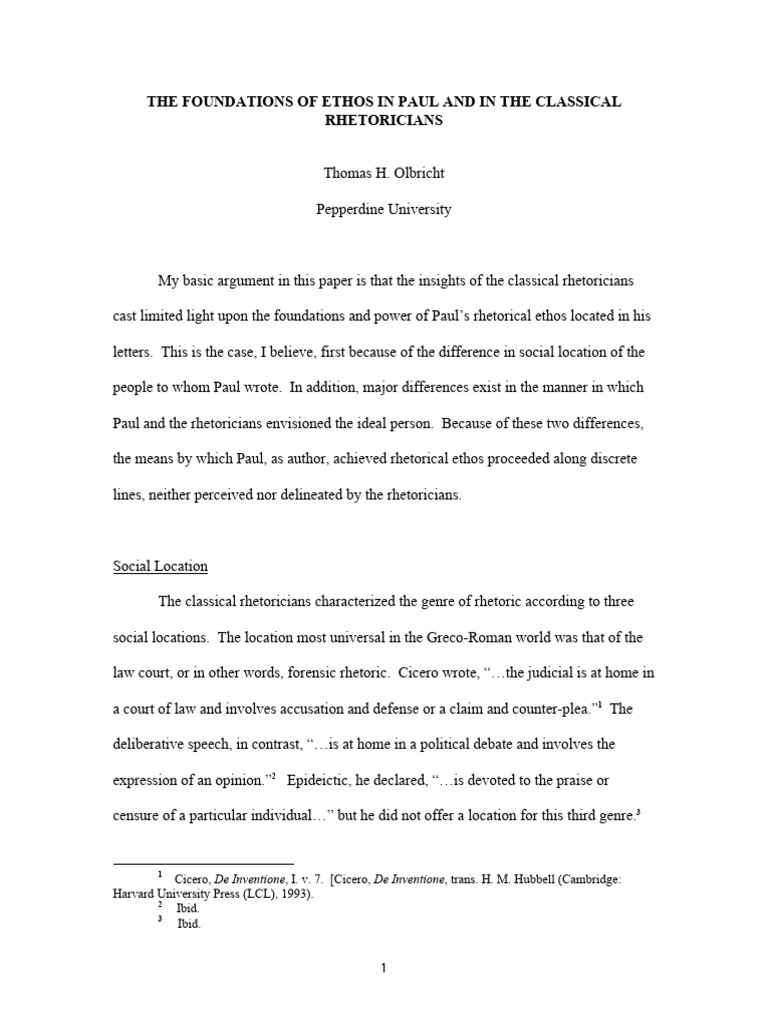 Thomas Olbricht - The Foundations of Ethos in Paul and in The Classical ...
