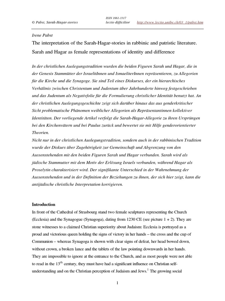 Irene Pabst - The Interpretation of The Sarah-Hagar-Stories in Rabbinic ...