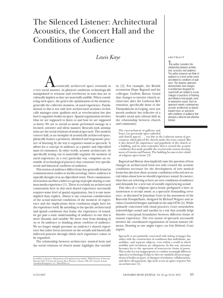The Silenced Listener Architectural Acou | PDF | Experience | Acoustics