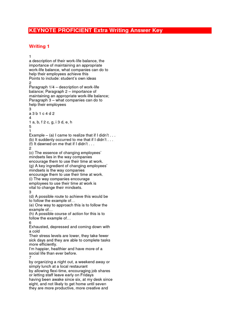 KEYNOTE PROFICIENT Extra Writing Answer Key | PDF | Apprenticeship | Camera