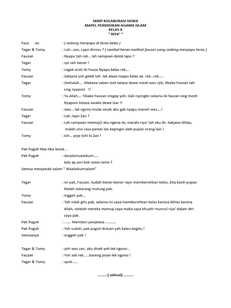 Skrip Kolaborasi Mapel PAI X TKR 2 | PDF