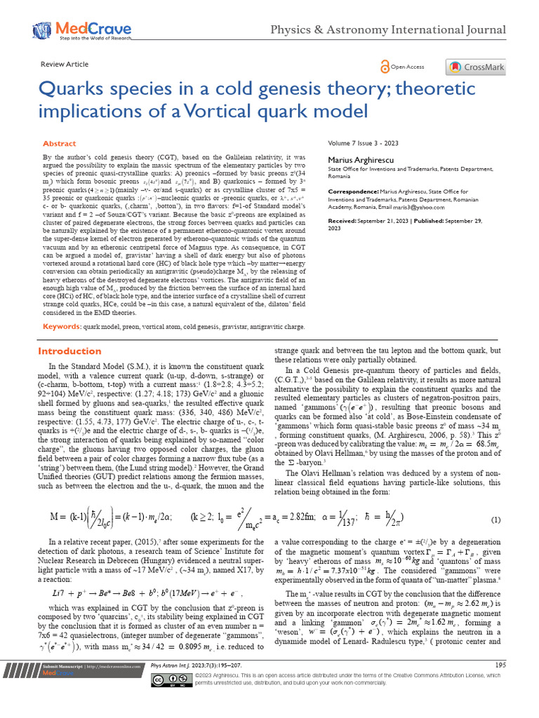Quarks Species in A Cold Genesis Theory | PDF | Quark | Elementary Particle