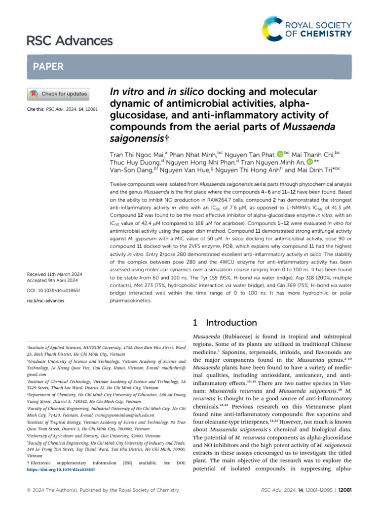 In Vitro and in Silico Docking and Molecular Dynam | Download Free PDF | Hydrogen Bond | Docking ...