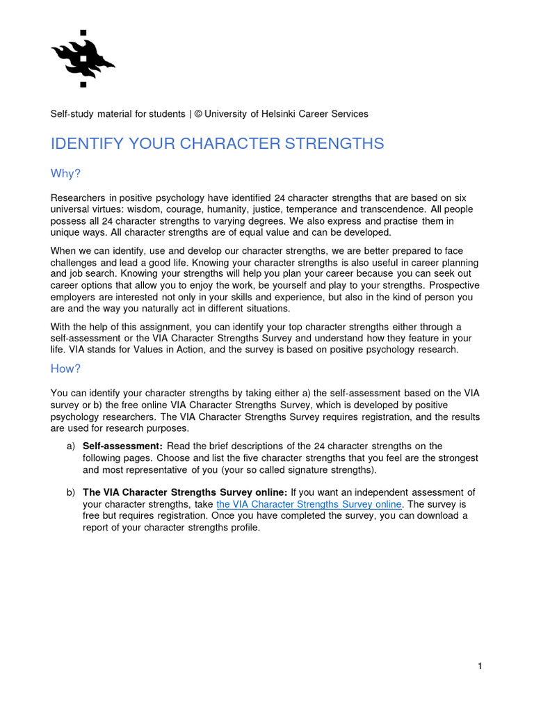 Identify Your Character Strengths Guide | PDF | Courage | Forgiveness