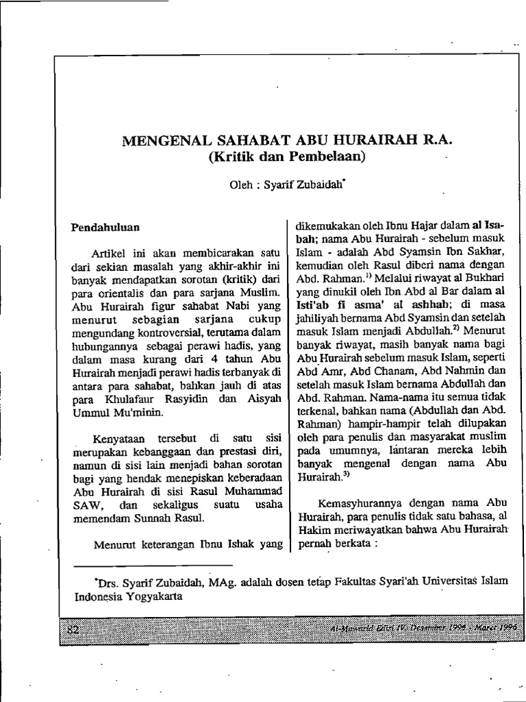 ID Mengenal Sahabat Abu Hurairah Ra Kritik | PDF ID Mengenal Sahabat Abu Hurairah Ra Kritik | PDF