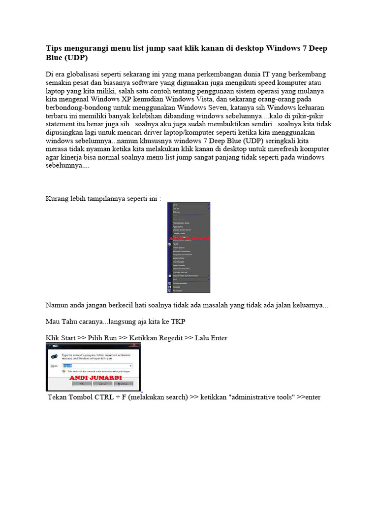 Tips Mengurangi Menu List Jump Saat Klik Kanan Di Desktop Windows 7 Deep Blue | PDF