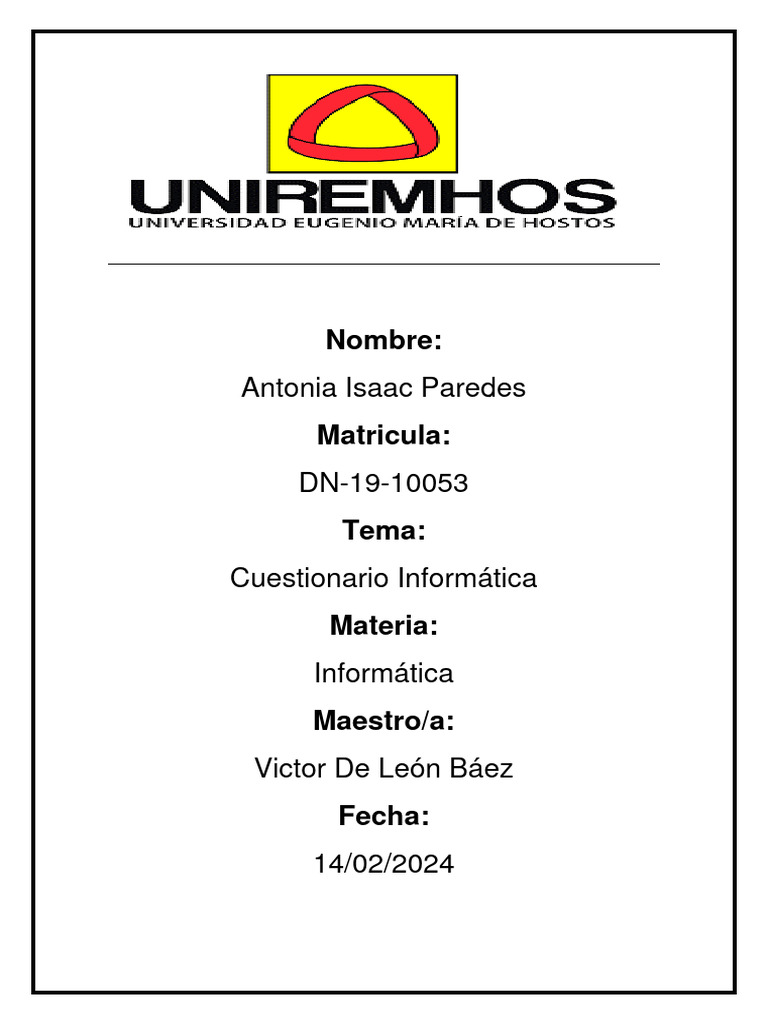 Cuestionario INF I | PDF | Datos | Software