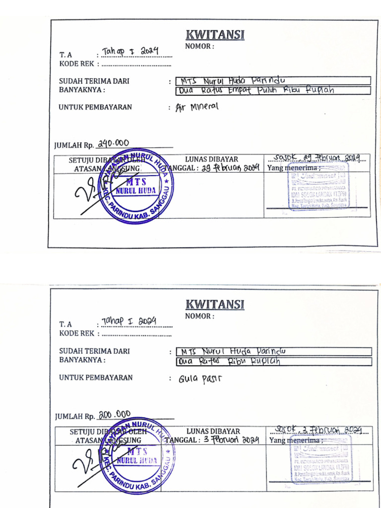 Nota Pembelian Sembako - Tahap 1 2024 | PDF