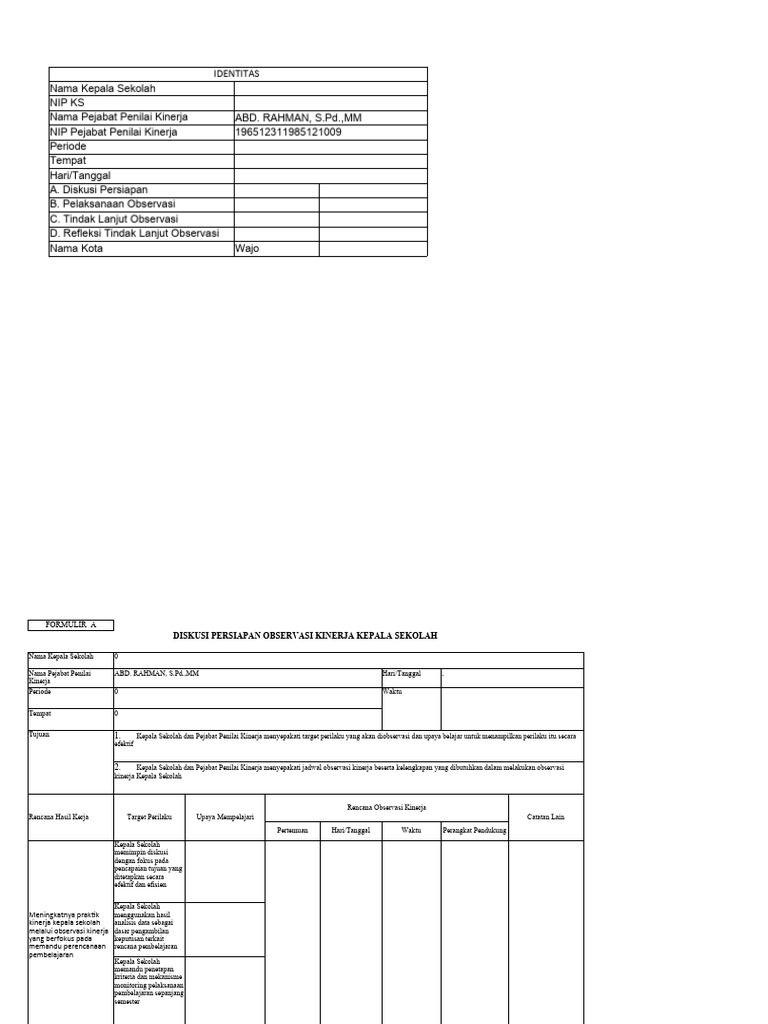 Form Observasi Kinerja Ks - Ind.4. Memandu Perencanaan Pembelajaran | PDF