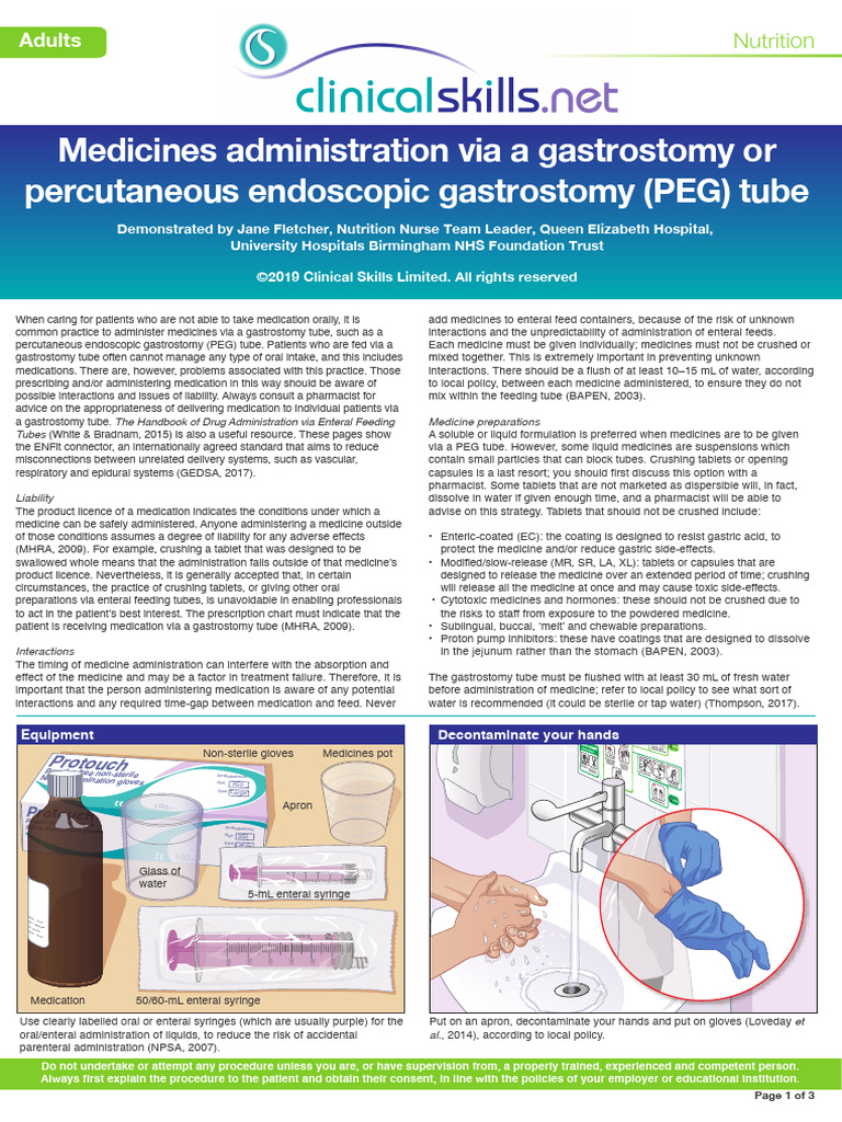 Nutrition Medicines Administration Via A Gastrostomy Peg p1 p3 | PDF ...