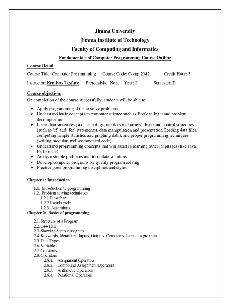 Computer Programming Course Outline | Download Free PDF | Pointer ... Computer Programming Course Outline | Download Free PDF | Pointer ...