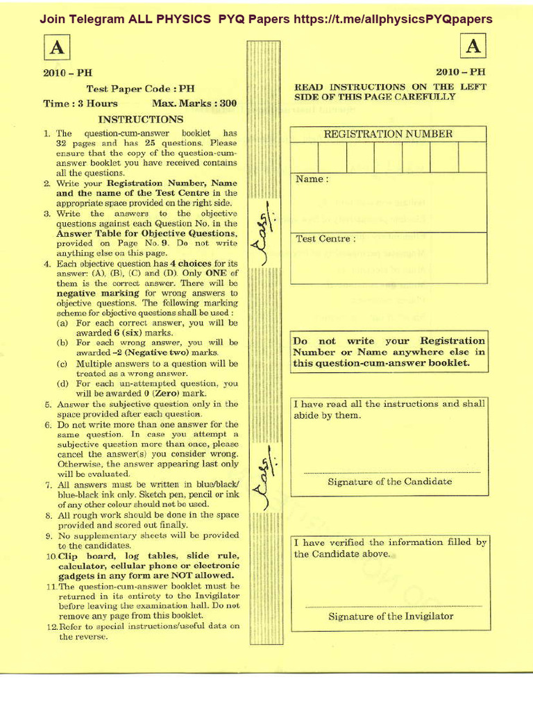 IIT JAM Physics 2010 Paper | PDF