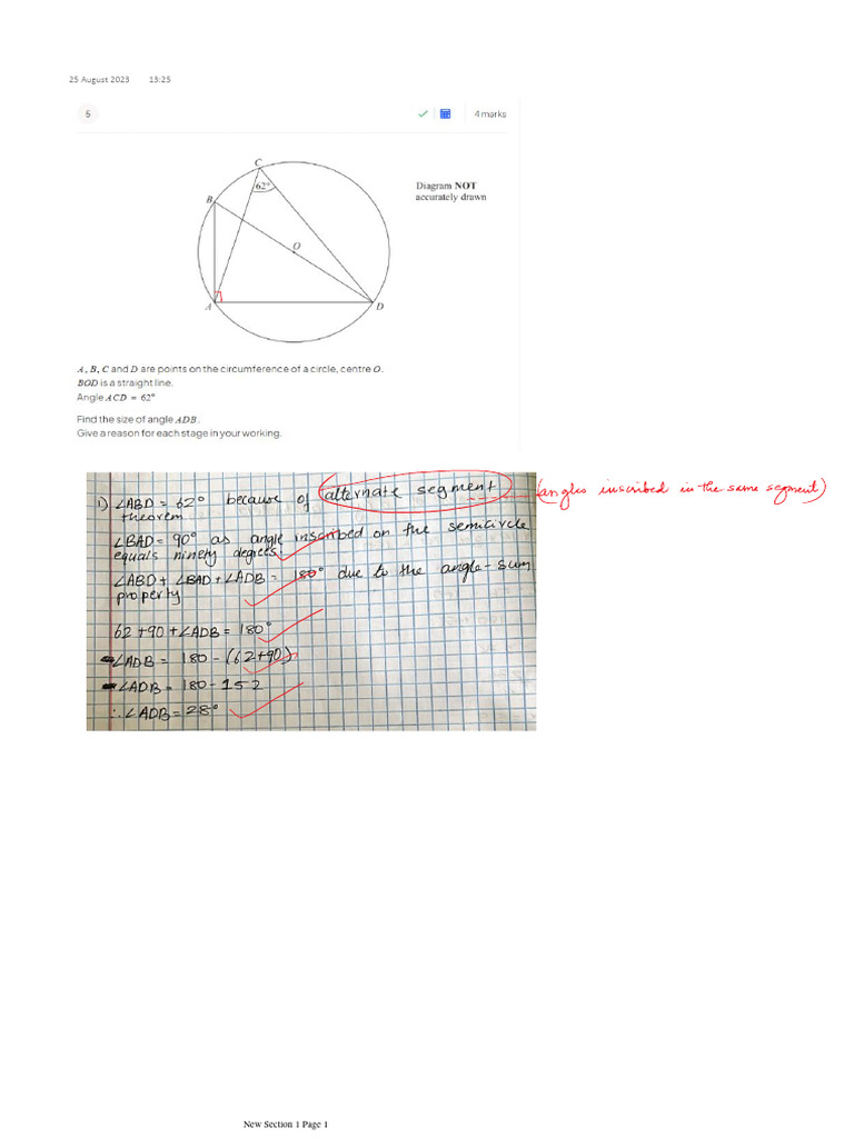 Circle Theorems Solved Examples + Corrections | PDF