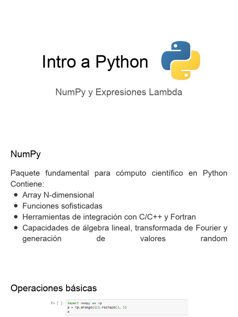 Guía de Python: NumPy y Lambdas | PDF