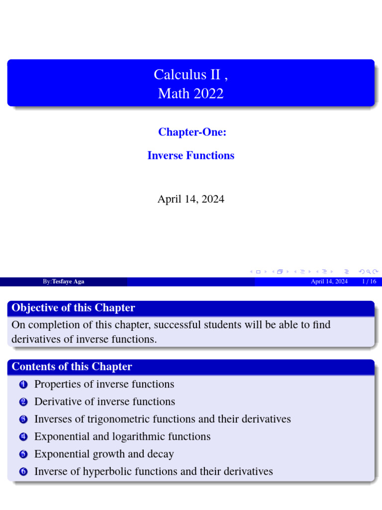 Calculus - II (Chapter-One) | PDF | Function (Mathematics) | Exponential Function