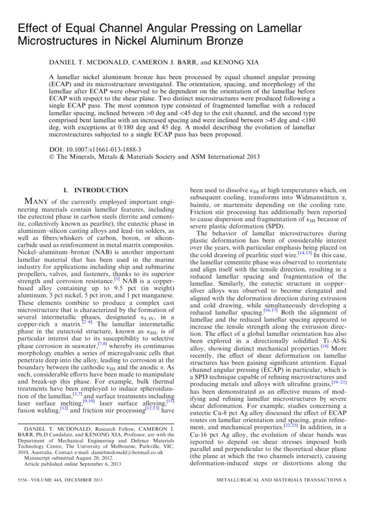 Effect of Equal Channel Angular Pressing On Lamellar Microstructures in ...