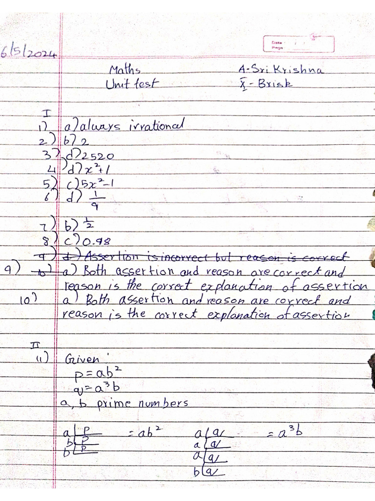 Class 10 Unit Test Math | PDF