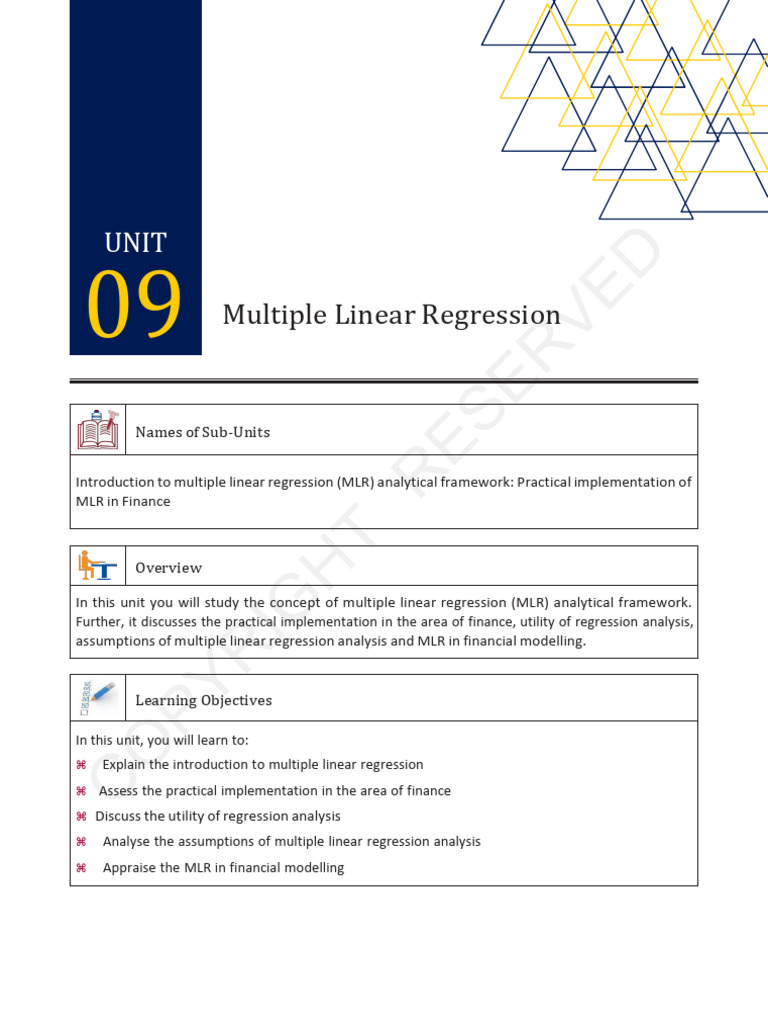 MLR Framework in Finance | PDF | Linear Regression | Regression Analysis