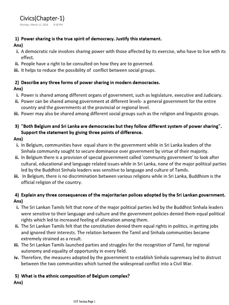 Civics (Chapter-1) : Monday, March 11, 2024 9:18 PM | PDF | Mahatma ...