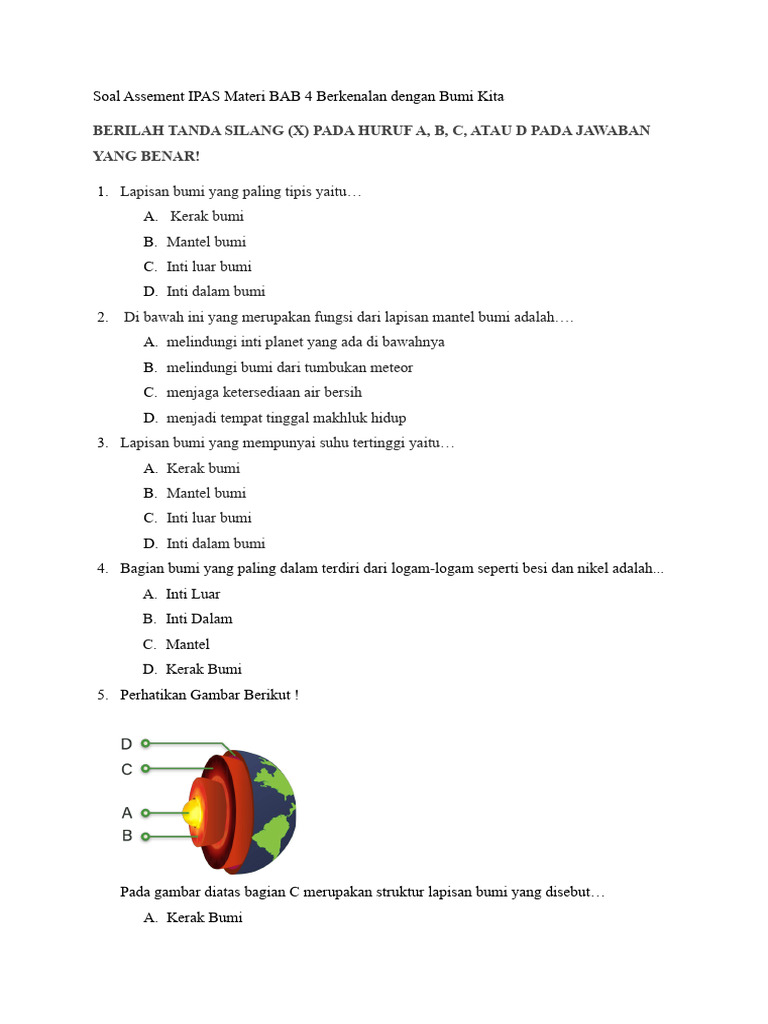 Soal Assement IPAS Materi BAB 4 Berkenalan Dengan Bumi Kita | PDF Soal Assement IPAS Materi BAB 4 Berkenalan Dengan Bumi Kita | PDF
