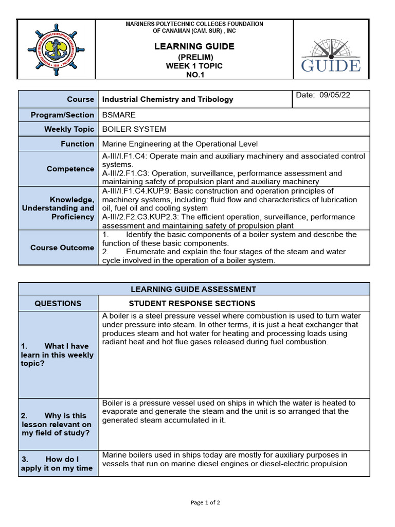 Amasa, Tristan B. - Learning Guide I-Chem Topic 1.1 | PDF | Boiler ...