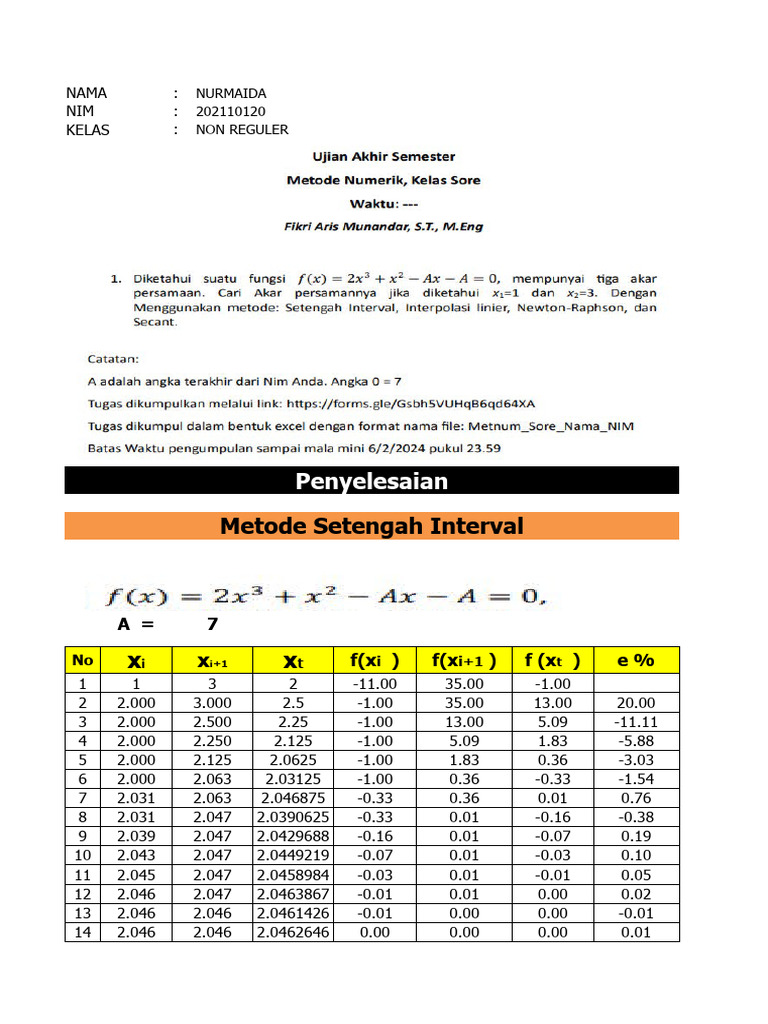 MetNum Sore Nurmaida 202110120 | PDF