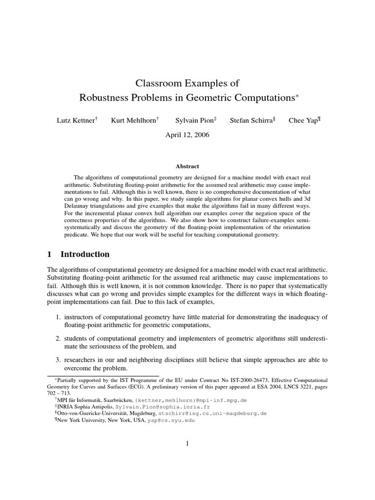 Classroom Examples of Robustness Problems in Geometric Computations ... Classroom Examples of Robustness Problems in Geometric Computations ...