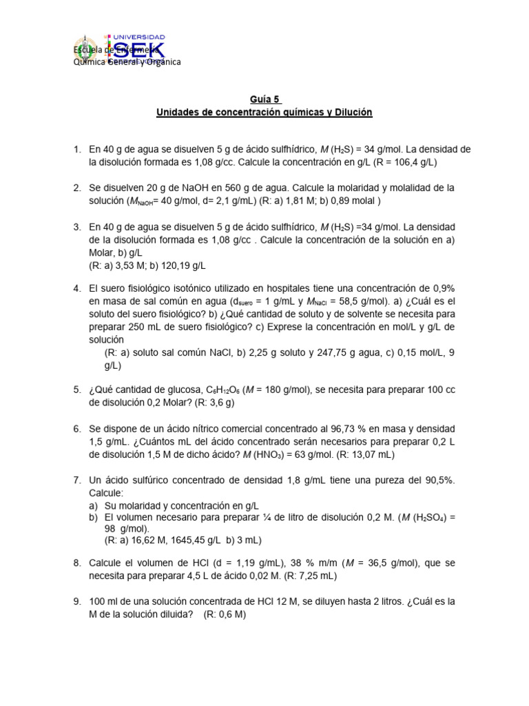 Guía 5 Soluciones Enfermería 2024 | PDF | Concentración | Compuestos químicos