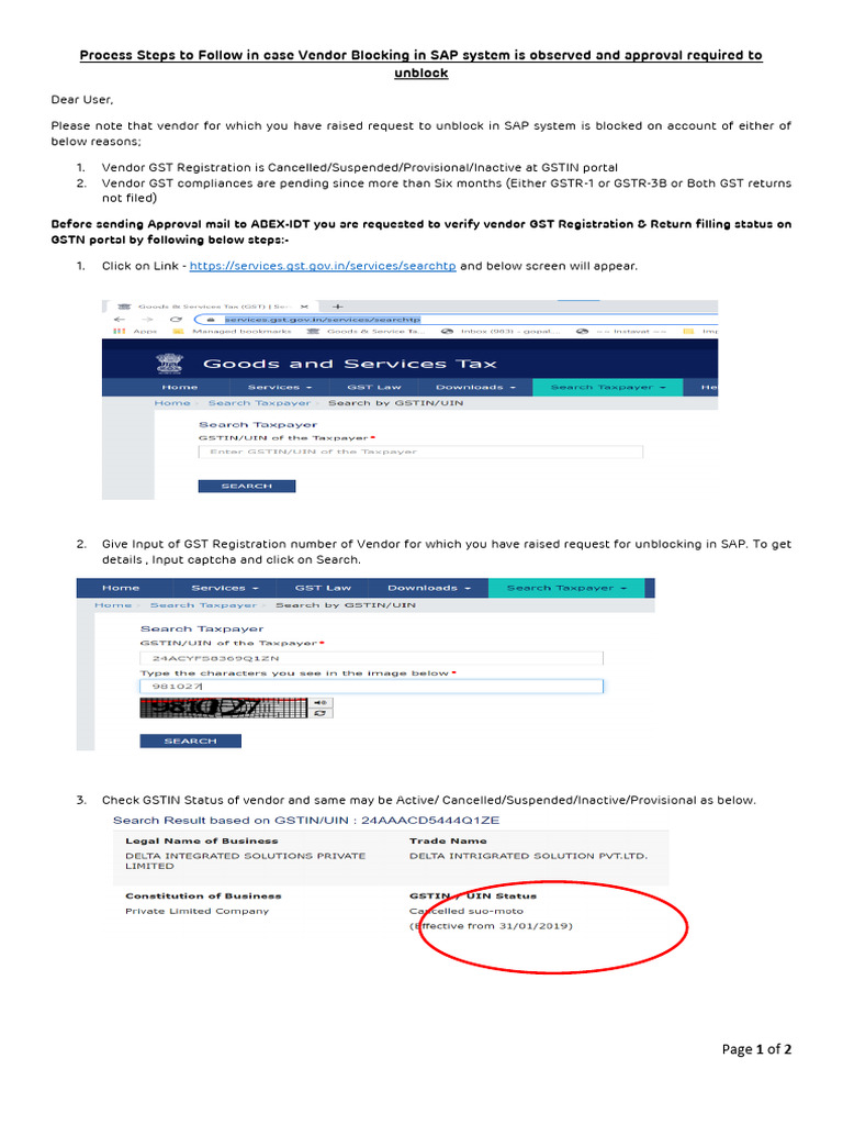Process Step For Unblocking Vendor Code | PDF | Internet | Computing