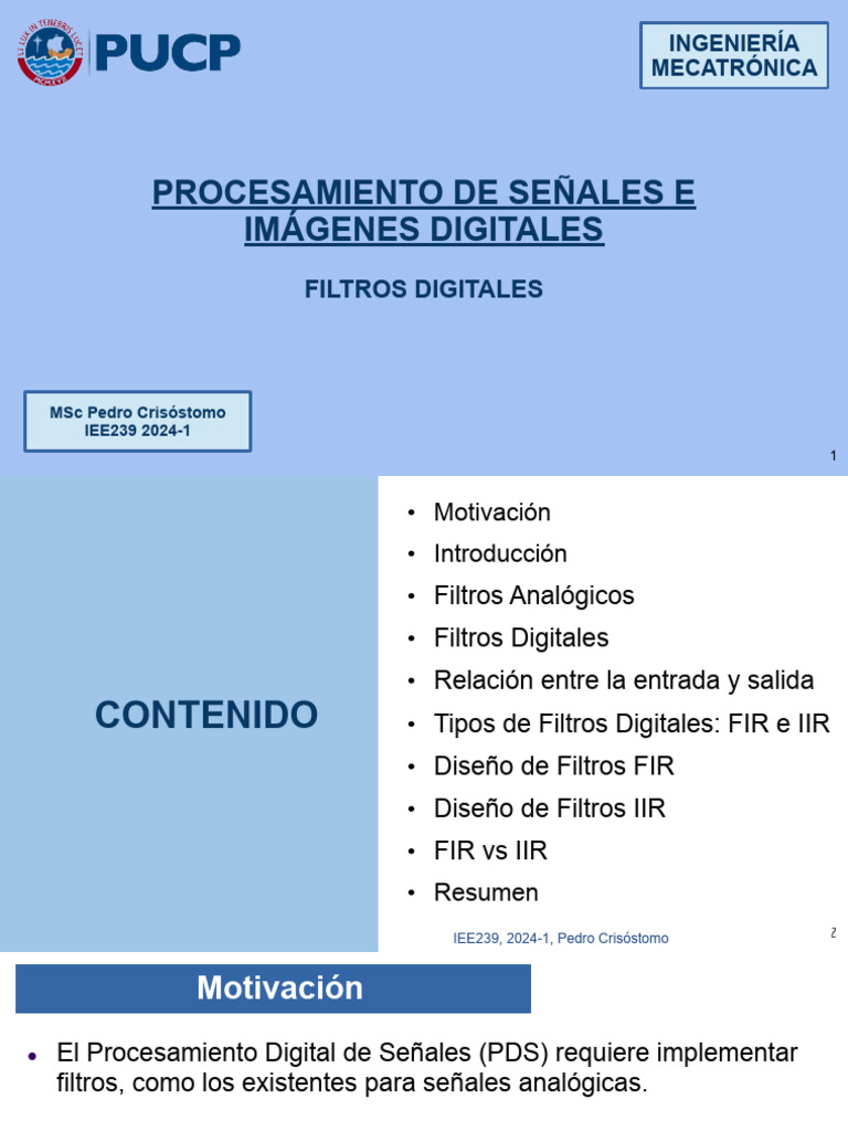 IEE239 - 2024-1 - Clase06a - Filtros Digitales (FIR - IIR) | PDF | Filtro electronico ...