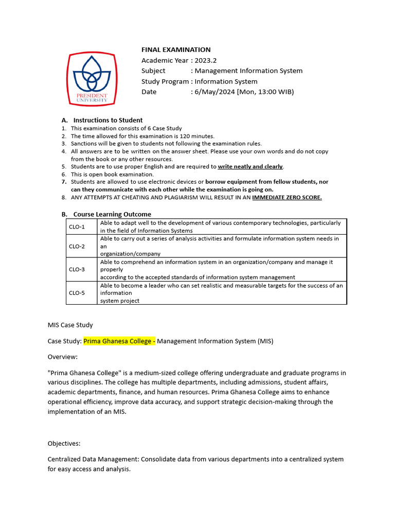 MIS Case Study: Prima Ghanesa College | PDF | Inventory | Point Of Sale