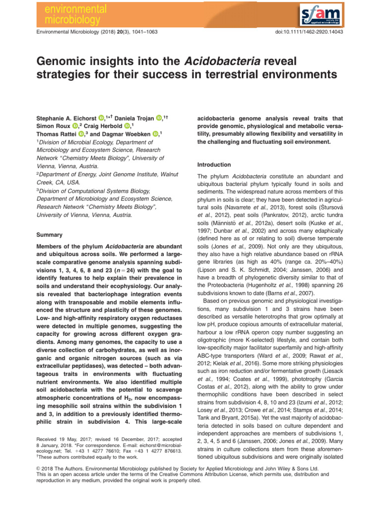 Genomic Insights Into The Acidobacteria Reveal Strategies For Their ...