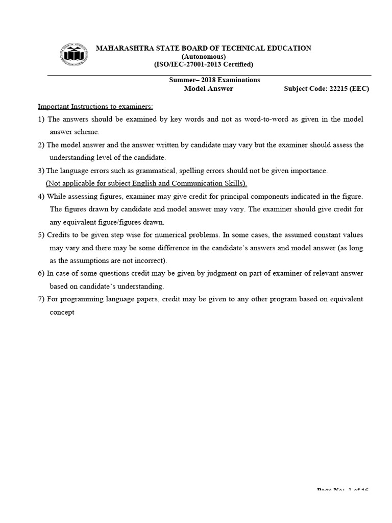 Model Answer for EEC Subject Code 22215 | PDF | Electromagnetic ...
