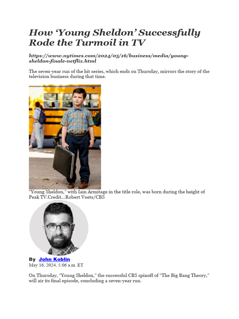 3 How Young Sheldon' Successfully Rode The Turmoil in TV | PDF | Television