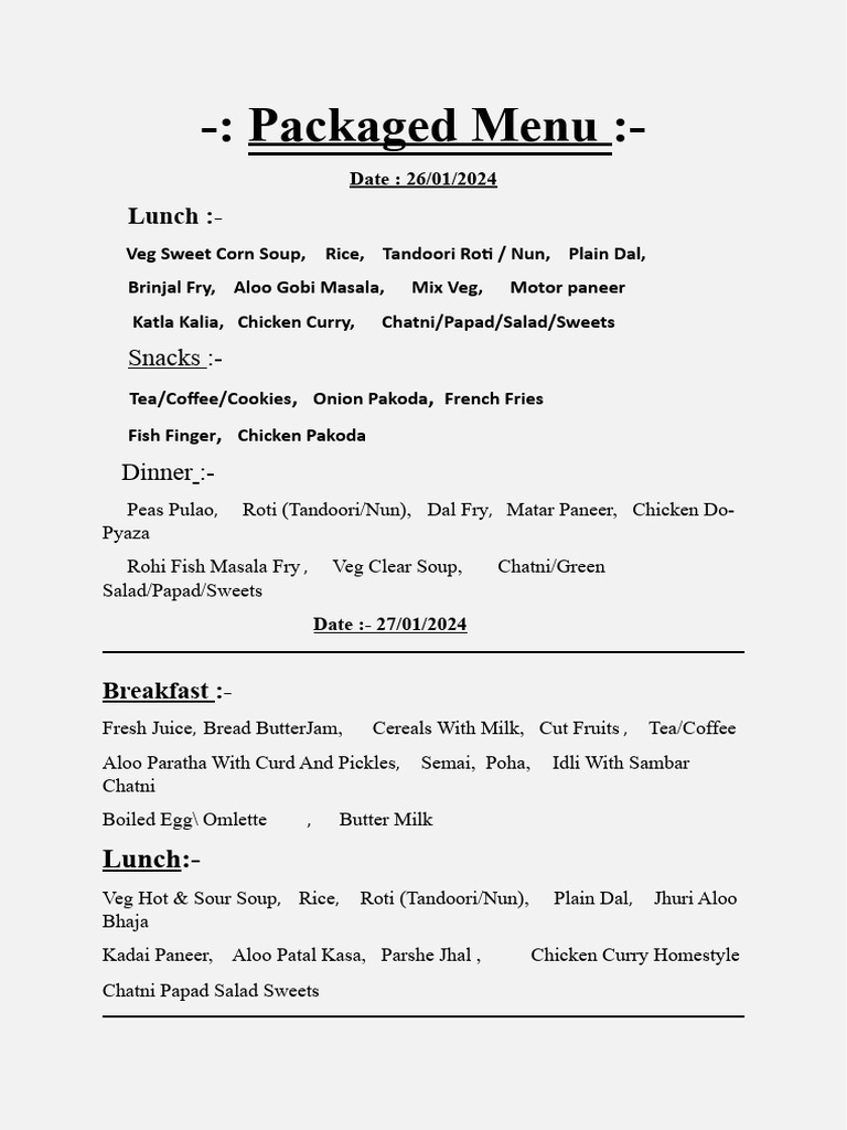 Packaged Menu | PDF | Cooking, Food & Wine