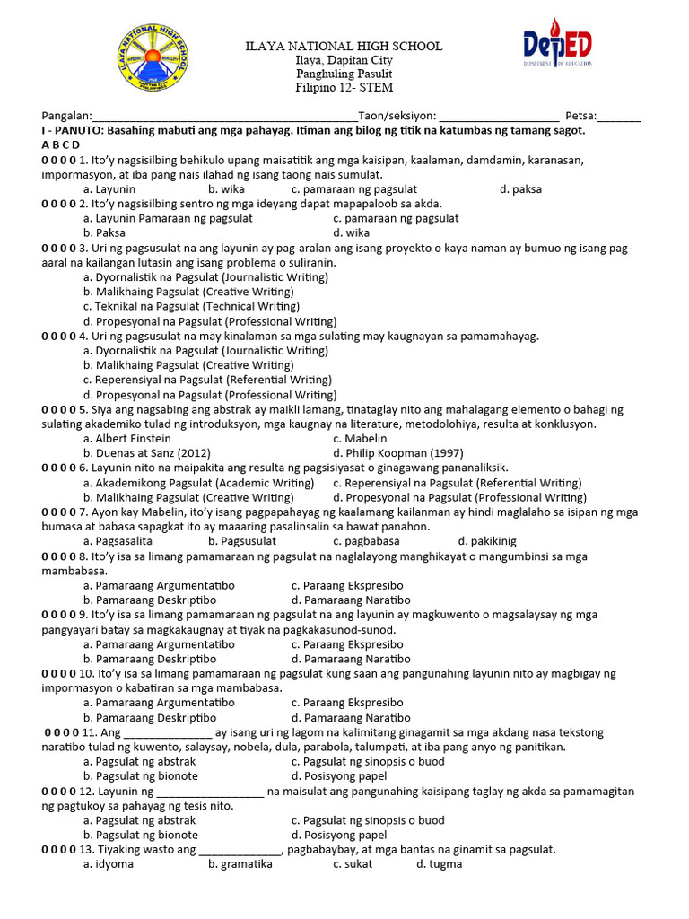 Unang Markahan STEM-12 | PDF