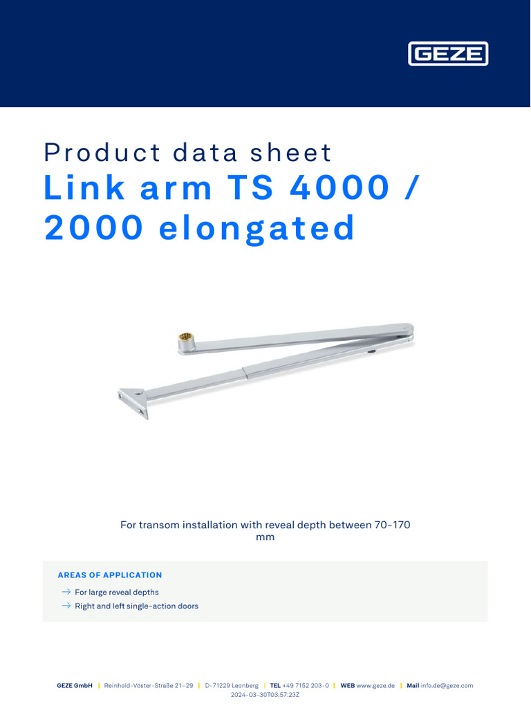 GEZE - Product Data Sheet - EN - 697800002830 | PDF