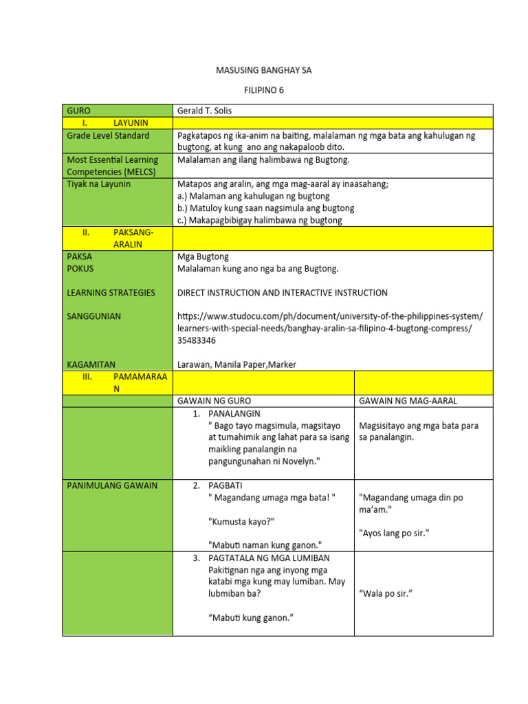 Banghay Aralin Sample | PDF